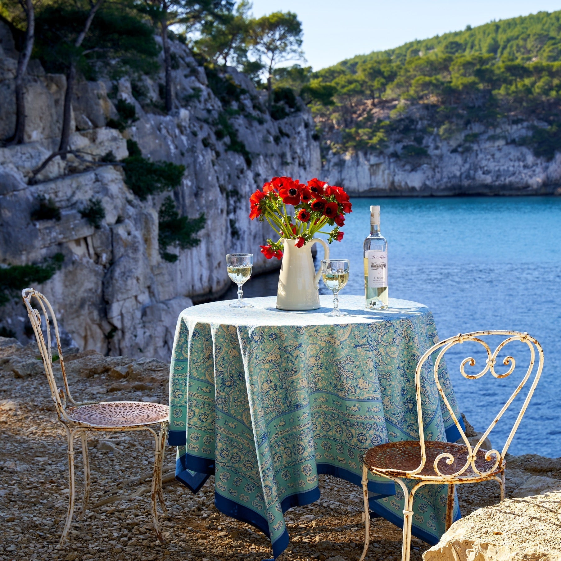French Tablecloth La Mer Aqua – CouleurNature